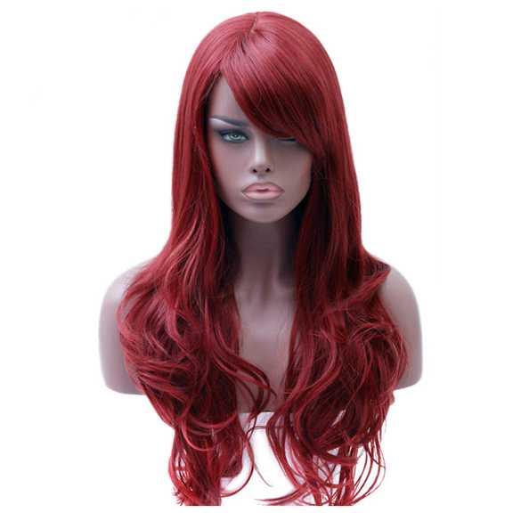 Pruik rood lang haar grove slagen model met pony - Mooie pruiken bij ...