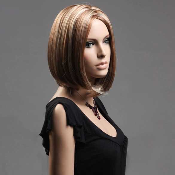 Luxe pruik bob model mix blond en bruin - Mooie pruiken bij PruikenPlaza