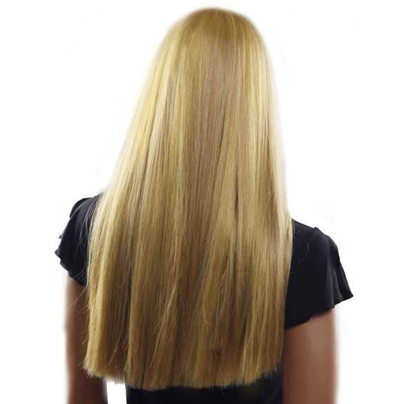 Luxe pruik blond lang steil haar met rechte pony - Mooie pruiken bij ...