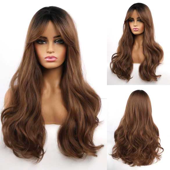 Pruik lang honingbruin haar met grove slagen en donkere roots - Mooie ...