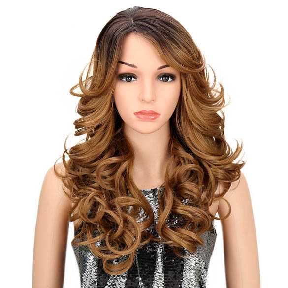 Pruik lang krullend haar met donkere roots model Larissa - Mooie ...