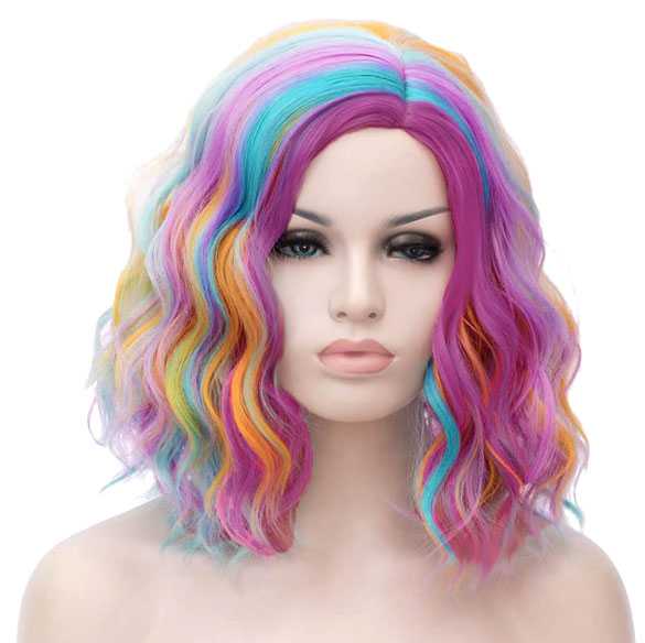 Carnaval pruik multi color met slagen model met pony - Mooie pruiken ...