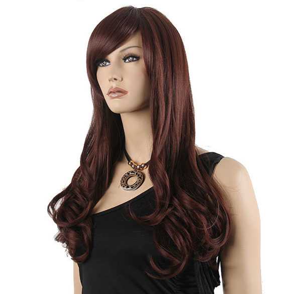 Luxe pruik lang haar met slagen kastanje bruin - Mooie pruiken bij ...