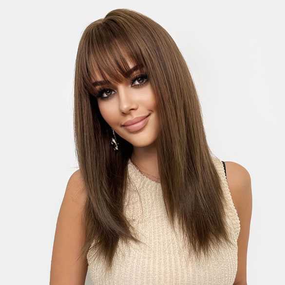 Pruik lichtbruin lang steil haar in laagjes model 6157 - Mooie pruiken ...