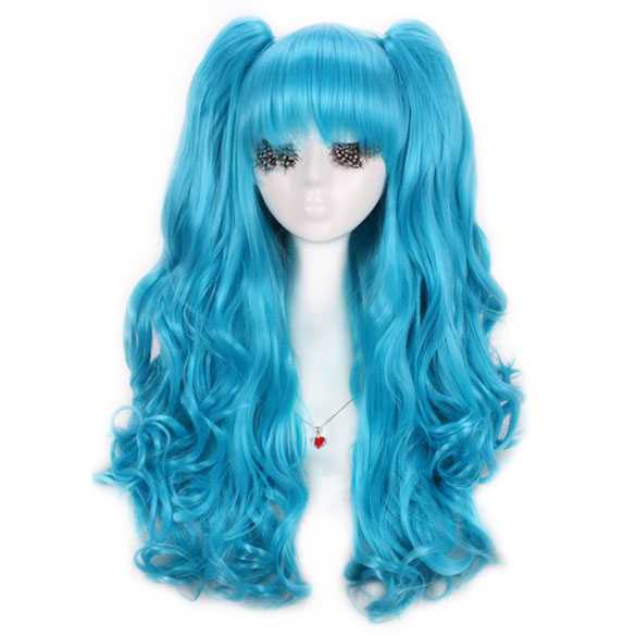 Cosplay pruik helder blauw met 2 staarten op klem - Mooie pruiken bij ...