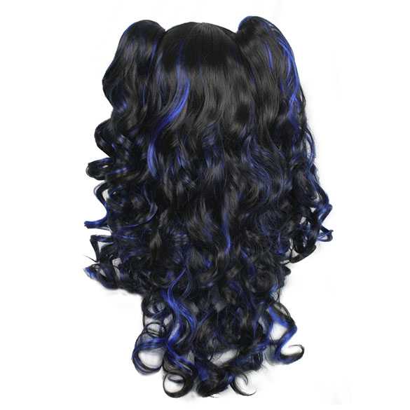 Gothic cosplay pruik zwart blauw met 2 staarten op klem - Mooie pruiken ...