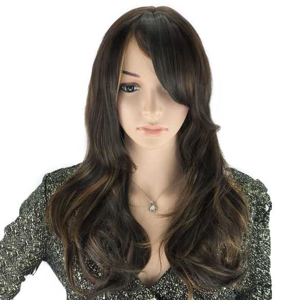 Pruik lang haar met grove slagen donkerbruin met highlights - Mooie ...